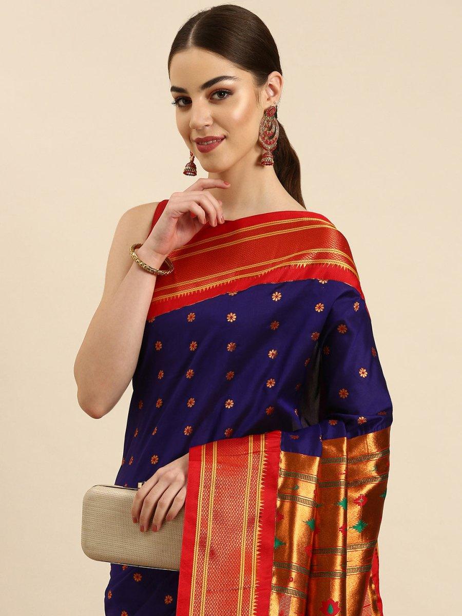 Gopi Indigo Blue & Red Soft Silk Fancy Pallu Paithani Saree – Varkala ...